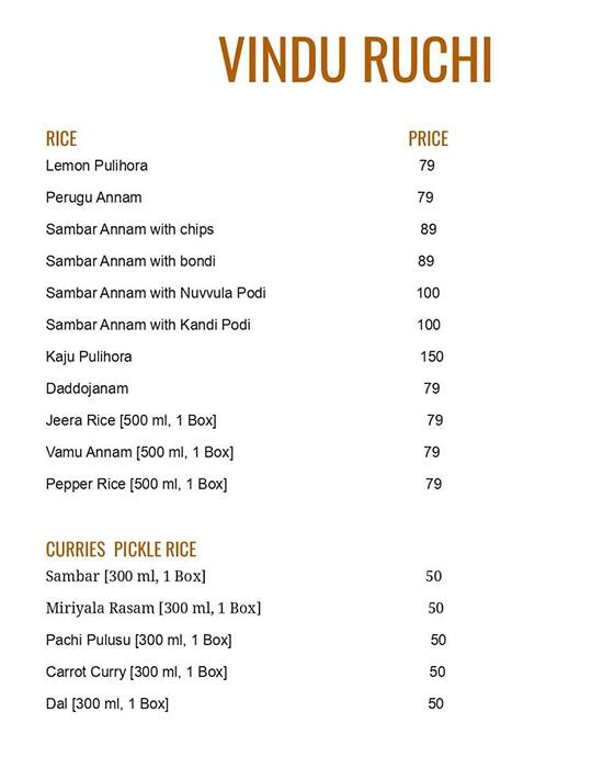 Menu of Vindu Ruchi, Ramanthapur, Hyderabad