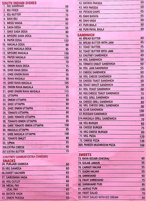 Menu of New Modern Cafe, Worli, Mumbai