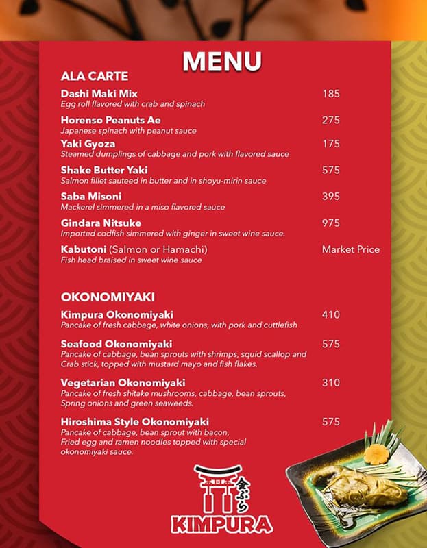 Menu at Kimpura Greenbelt 5 Makati restaurant, Makati, 4/F