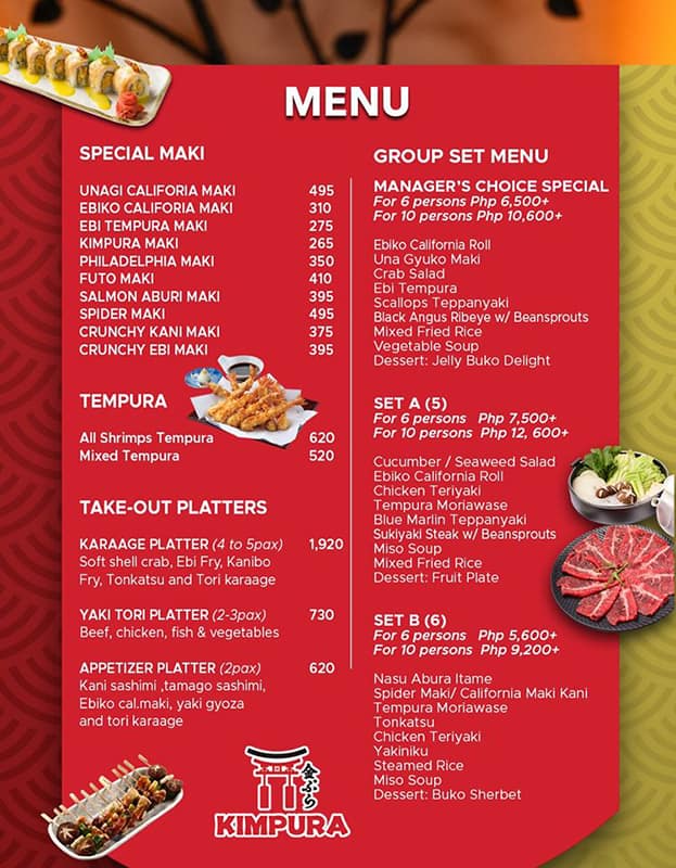 Carta del restaurante Kimpura Greenbelt 5 Makati, Makati, 4/F