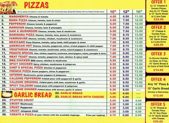 Pronto Menu, Menu for Pronto, Prestwich, Manchester - Zomato UK