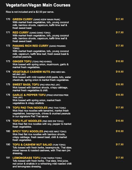 Menu at Soul Thai fast food, Auckland, 158 Williamson Ave