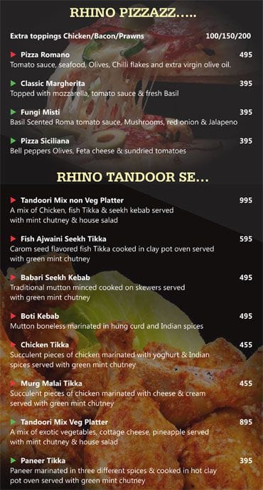 Menu at Club Rhino, Gurugram, 312 A