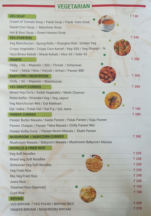 Menu of Aahar Restaurant, Alwal, Secunderabad