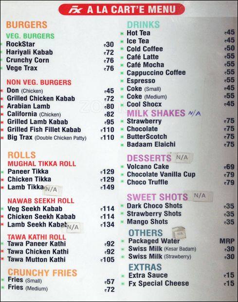 Menu at Fast Trax, Ghaziabad, J8WC+W97