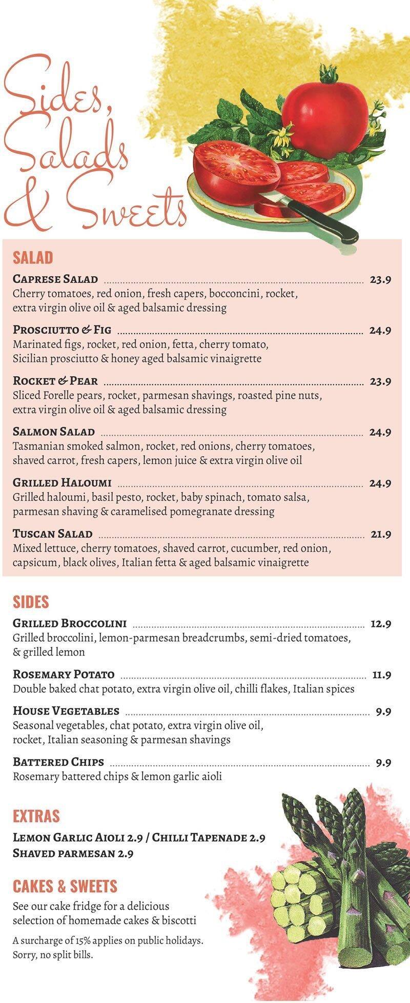 Menu at The Sicilian restaurant, Forster