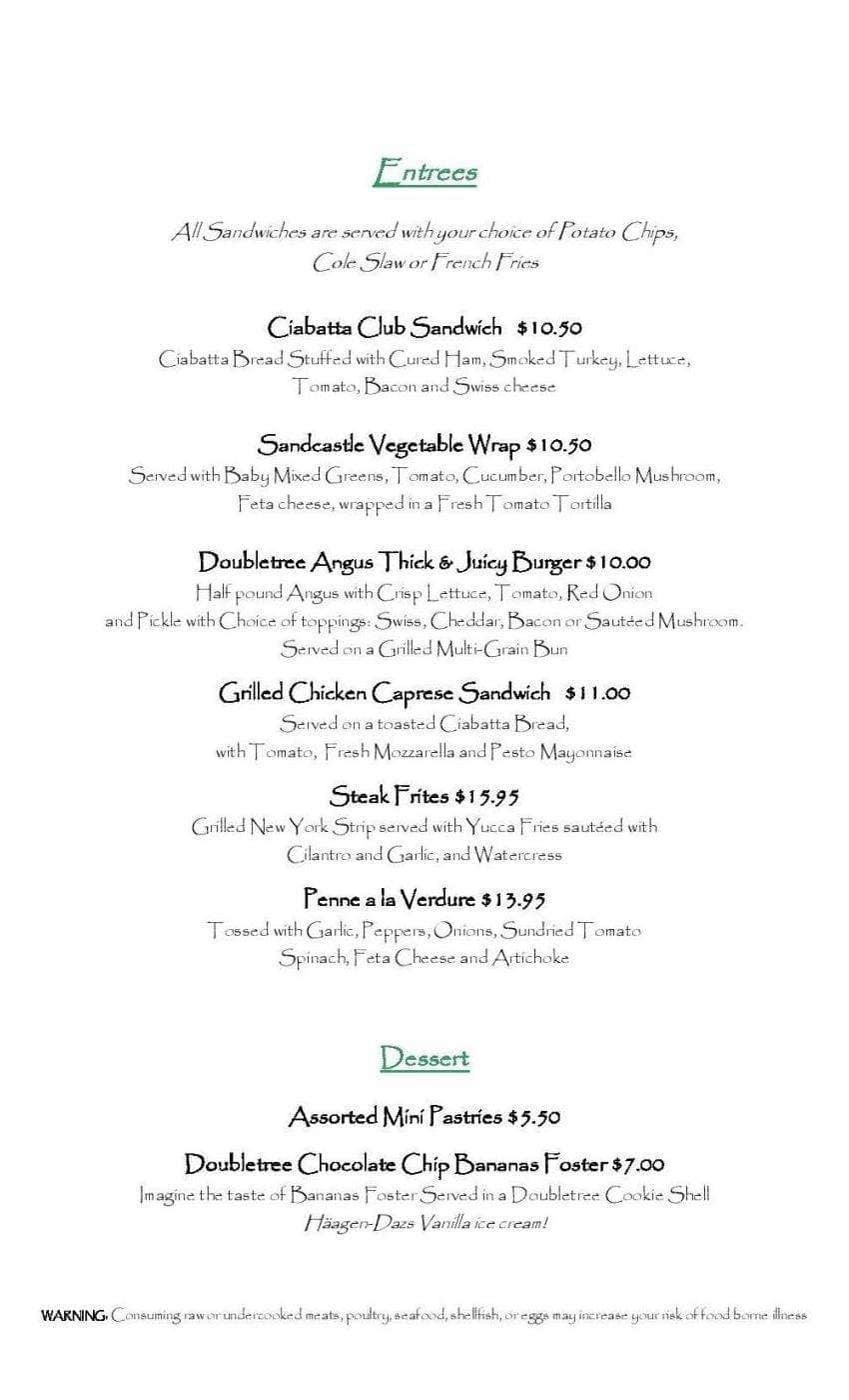 Menu at The Oz restaurant, Palm Beach Gardens