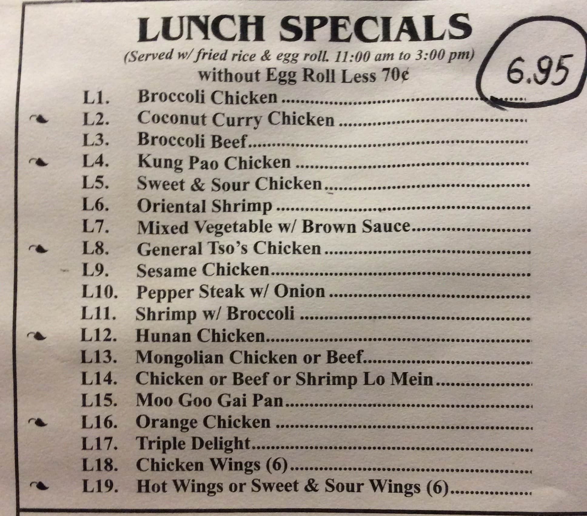 Menu at Tycoon restaurant, Memphis