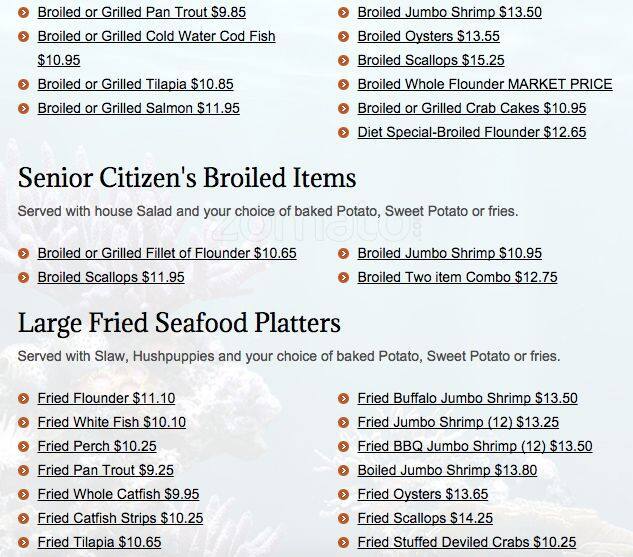 Menu at Mayfair Seafood restaurant, Monroe