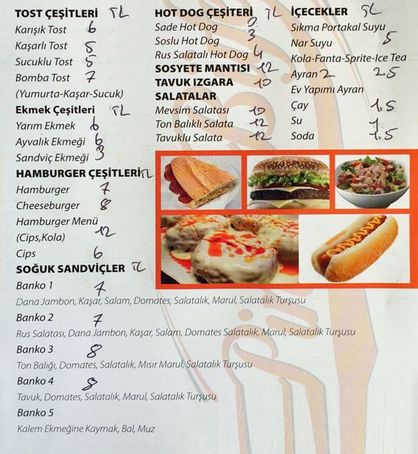 Menu at Pina Cafe, Bodrum