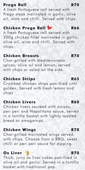 Menu at CAPPELLO. pub & bar, Bloemfontein