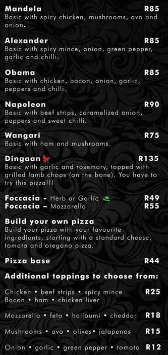 Menu at CAPPELLO. pub & bar, Bloemfontein