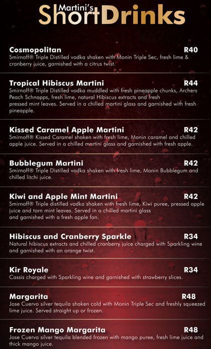 Menu at CAPPELLO. pub & bar, Bloemfontein