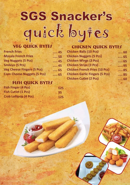 SGS Snackers Menu, Menu for SGS Snackers, K.K. Nagar, Chennai - Zomato