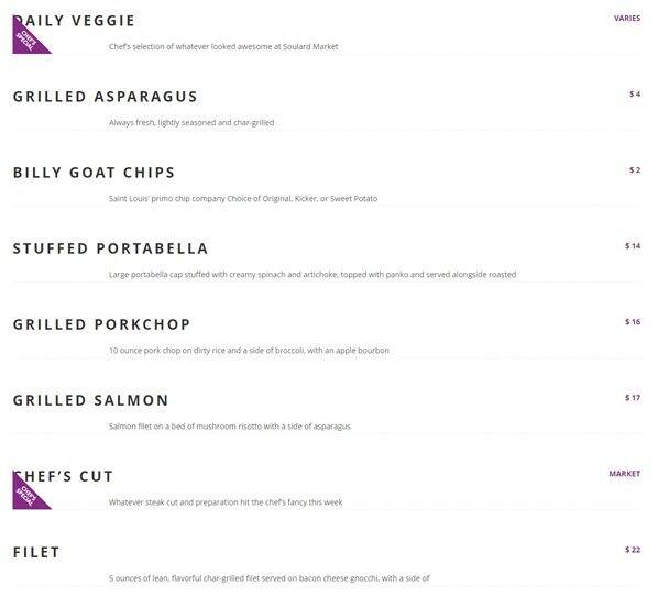 Menu at Duke's pub & bar, St. Louis