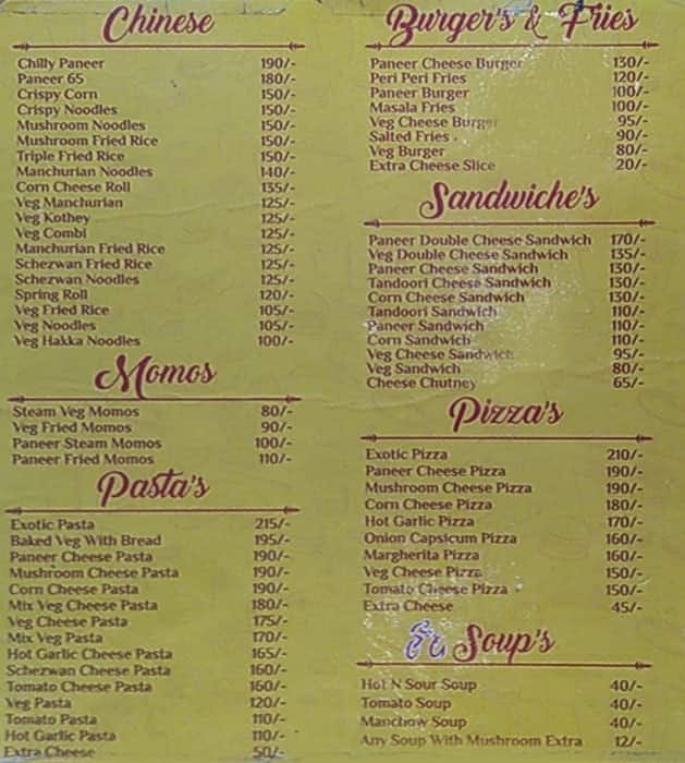 Menu of Sagar Gaire, New Palasia, Indore