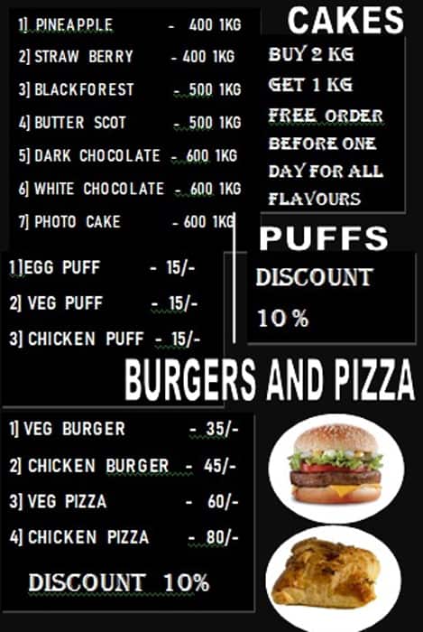 Menu of Vignan Bakery, Moti Nagar, Hyderabad