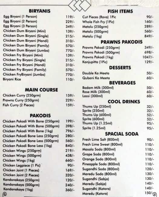 Menu of Ravi Foods, Kukatpally, Hyderabad