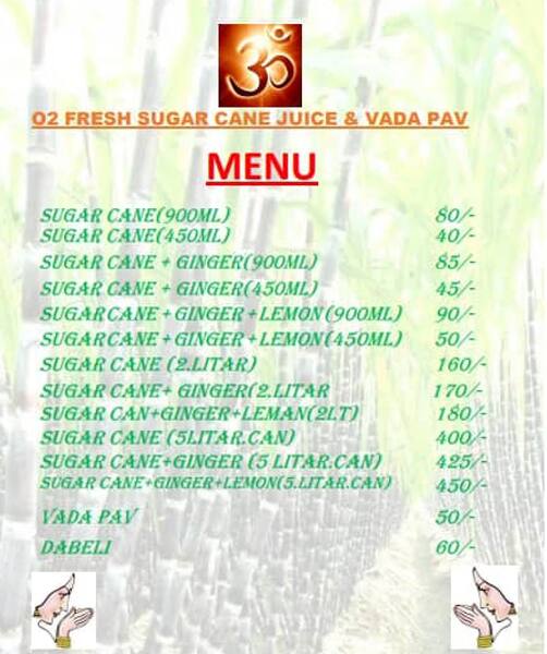 Menu of O2 Fresh Sugarcane Juice, S R Nagar, Hyderabad