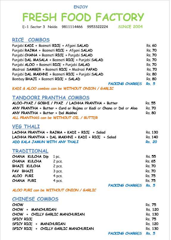 Fresh Food Factory Menu, Menu for Fresh Food Factory, Sector 3, Noida ...