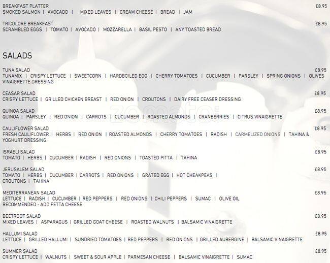 Carta de Roni's Cafe West Hampstead, Londres