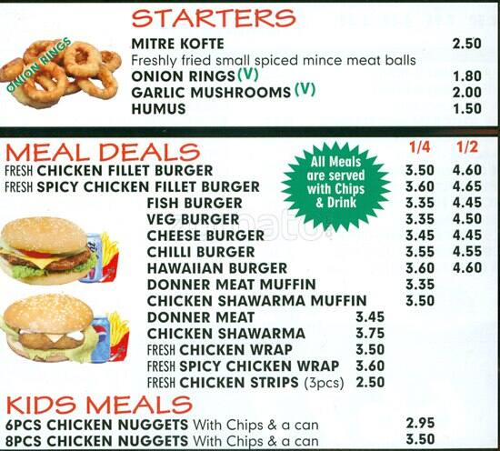 Menu at Santos fast food, Salford