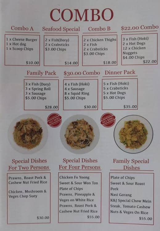 Menu at K & J Take Aways fast food, Warkworth