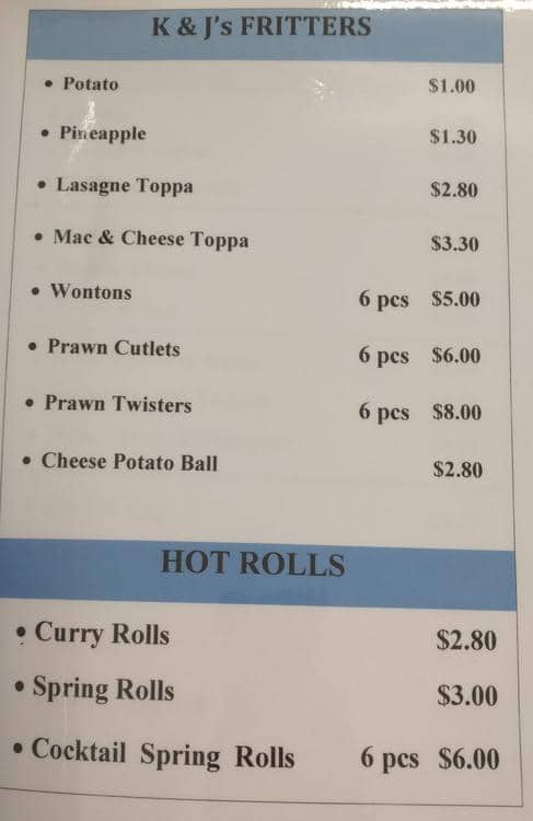 Menu at K & J Take Aways fast food, Warkworth