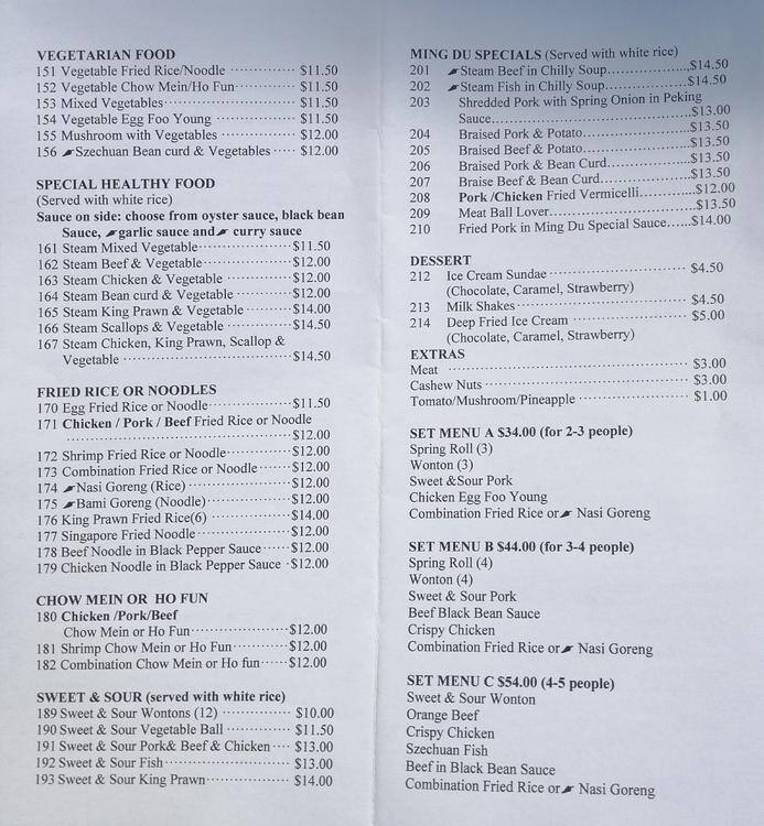 Menu at Ming Du Foodbar, Wellington