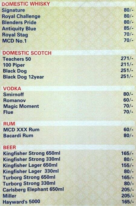 Menu at Blue Ice Bar, Jaipur