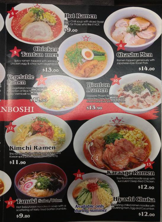 Menu at Ichi-Ban Boshi Express restaurant, Sydney