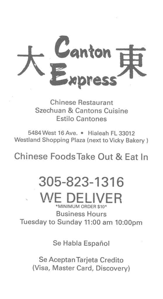 Canton Express Menu, Menu for Canton Express, Hialeah, Miami ...
