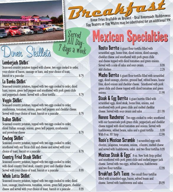 Menu at Rosie's Diner Aurora restaurant, Aurora