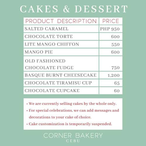 Menu at Corner Bakery Cebu, Cebu City, 8WF6+MWJ