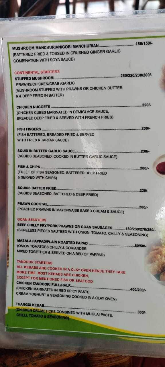 Menu of Octima Restaurant Bar & Café, Cavelossim, Goa