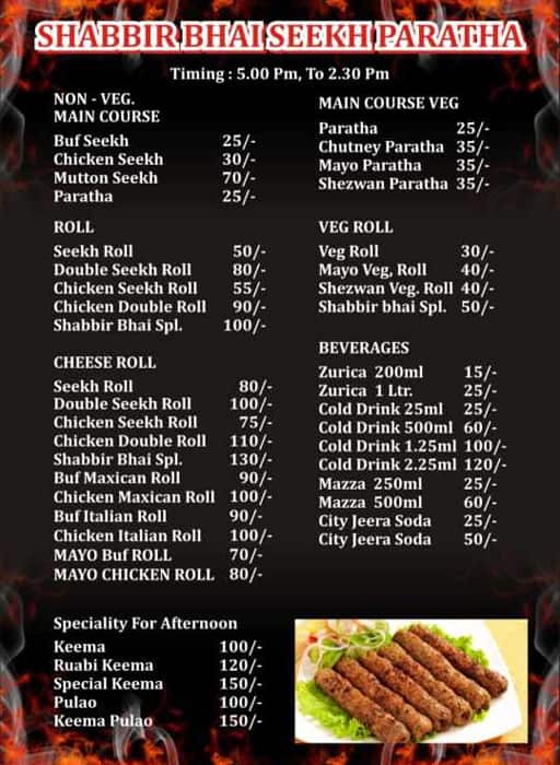 Menu of Shabbir Seekh Paratha, Mumbai Central, Mumbai