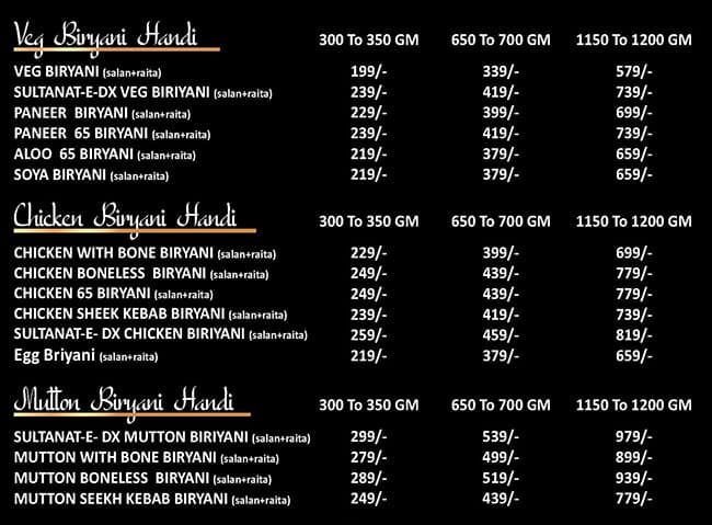 Menu of Sultanat- E- Biryani, Sector 72, Noida