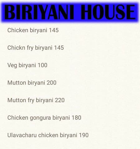 Menu of Biryani House, Madhapur, Hyderabad