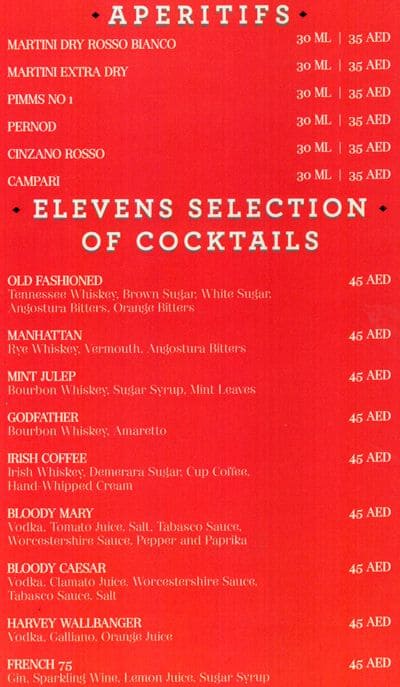 Menu of Elevens - Raviz Center Point Hotel, Mankhool, Dubai