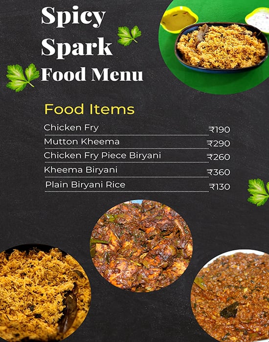 Menu of Spicy Spark, Sanath Nagar, Hyderabad