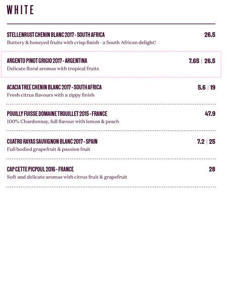 Menu at Bounce Farringdon pub & bar, London, 121 Holborn