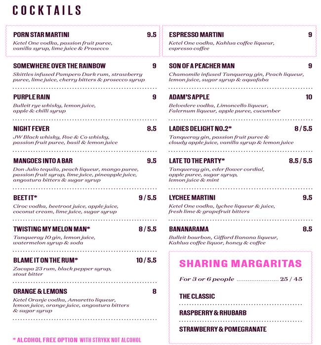 Menu at Bounce Farringdon pub & bar, London, 121 Holborn