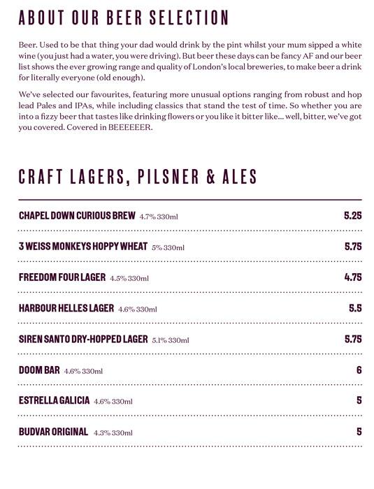 Menu at Bounce Farringdon pub & bar, London, 121 Holborn