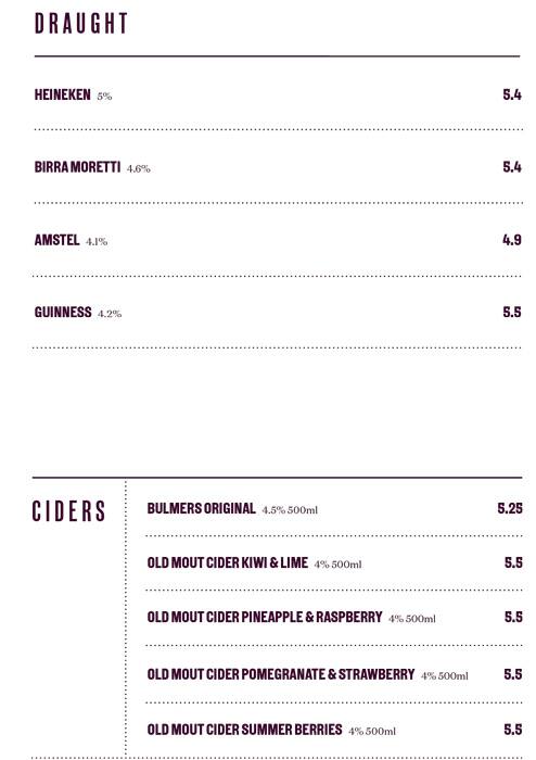 Menu at Bounce Farringdon pub & bar, London, 121 Holborn