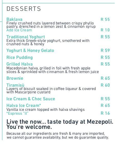 Menu at Mezepoli Meze & Wine Bar, Cape Town