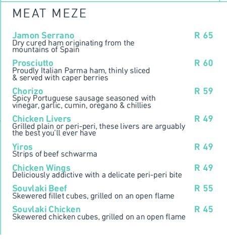 Menu at Mezepoli Meze & Wine Bar, Cape Town