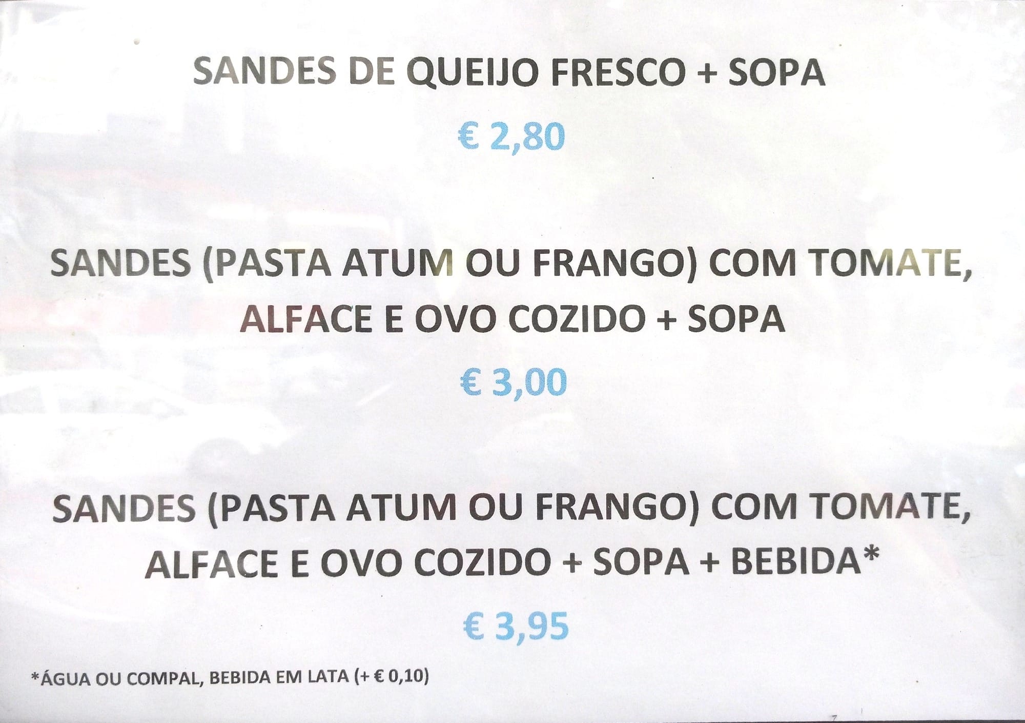 Menu at Maria Cafe, Lisbon