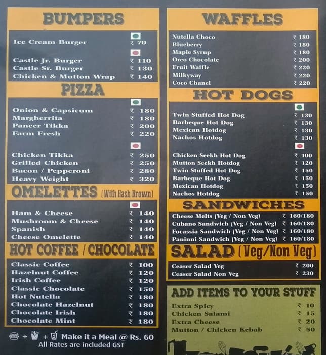 Menu at Castle Grill, Chandigarh, SCO 427-428