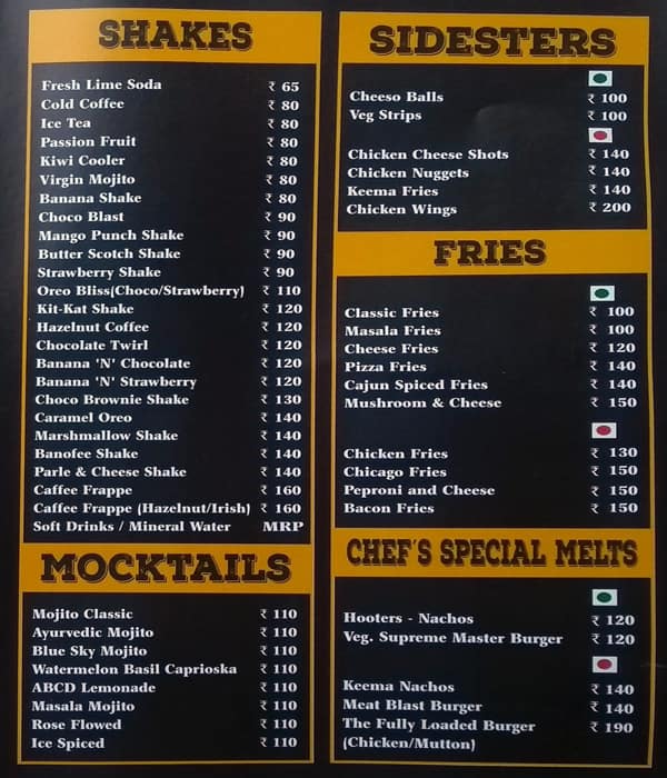 Menu at Castle Grill, Chandigarh, SCO 427-428
