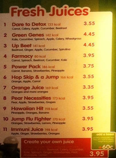 Menu at Jump Juice pub & bar, Dublin, Jervis Street Shopping Centre